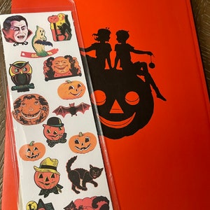 Vintage Halloween Bookmark Pumpkins Ghosts Bats Black Cats Haunted ...
