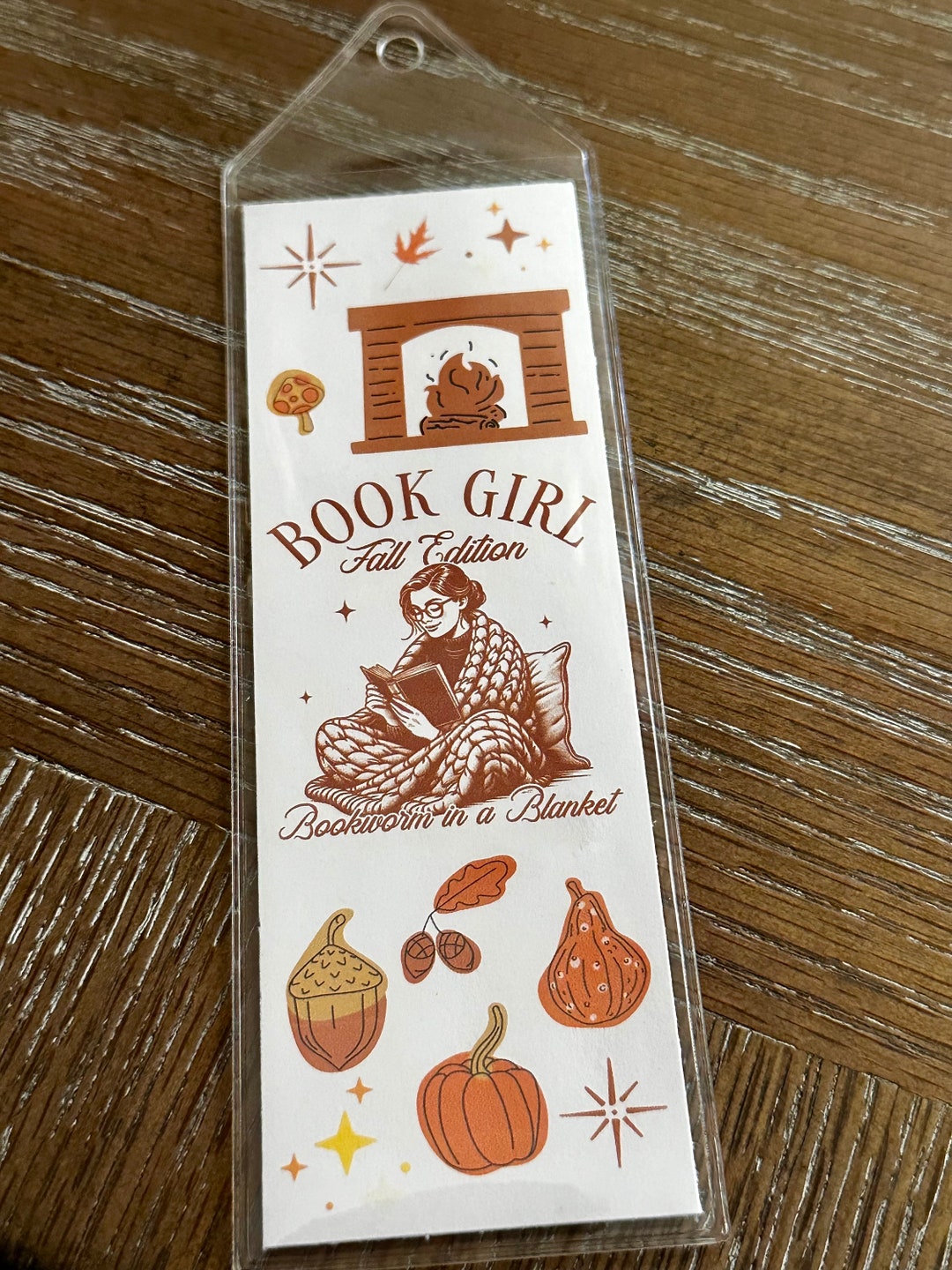 Book Girl Fall Bookmark - Autumn Cozy Hygge Reading Pumpkins Fireplace ...