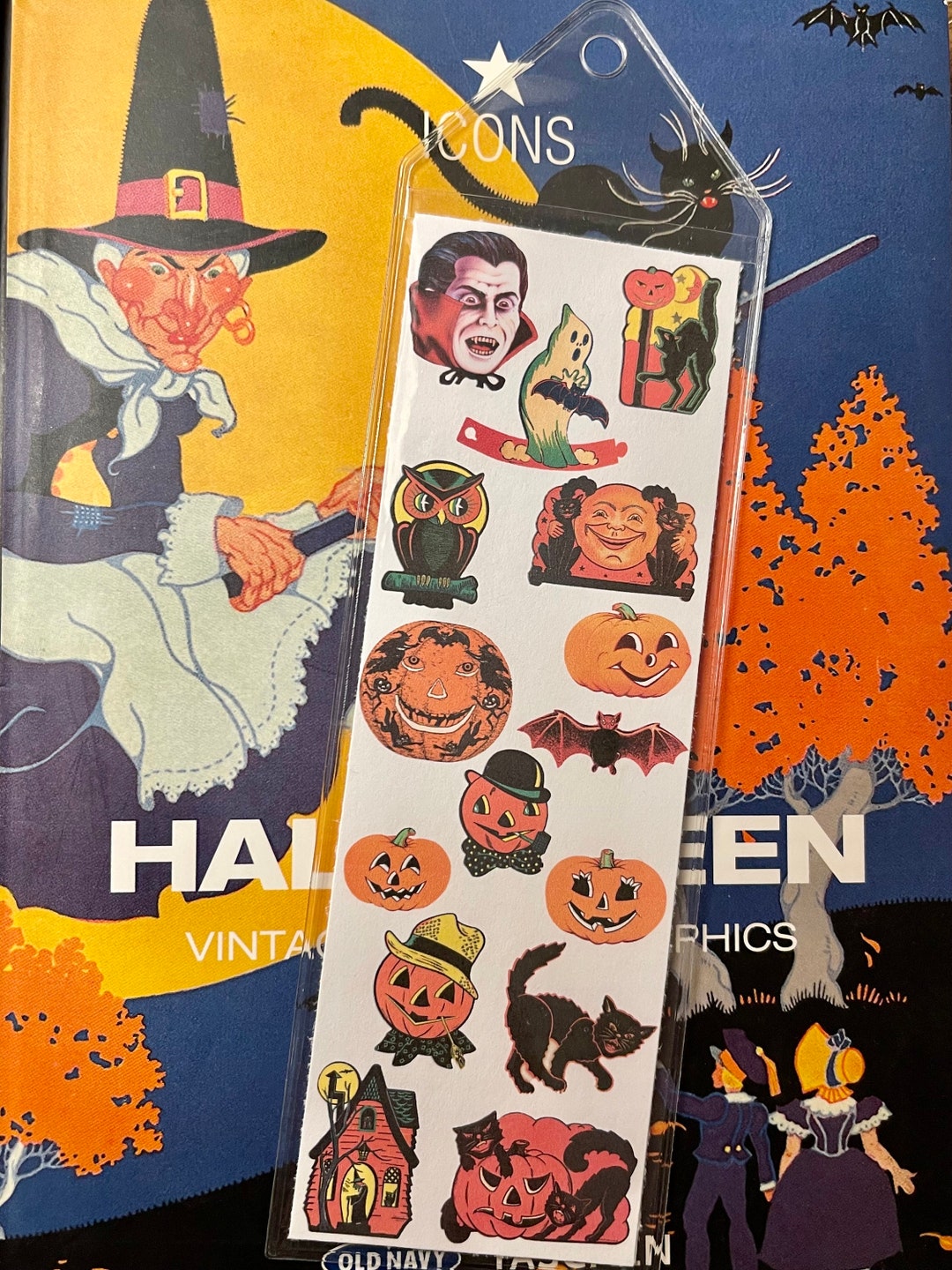 Vintage Halloween Bookmark Pumpkins Ghosts Bats Black Cats Haunted ...