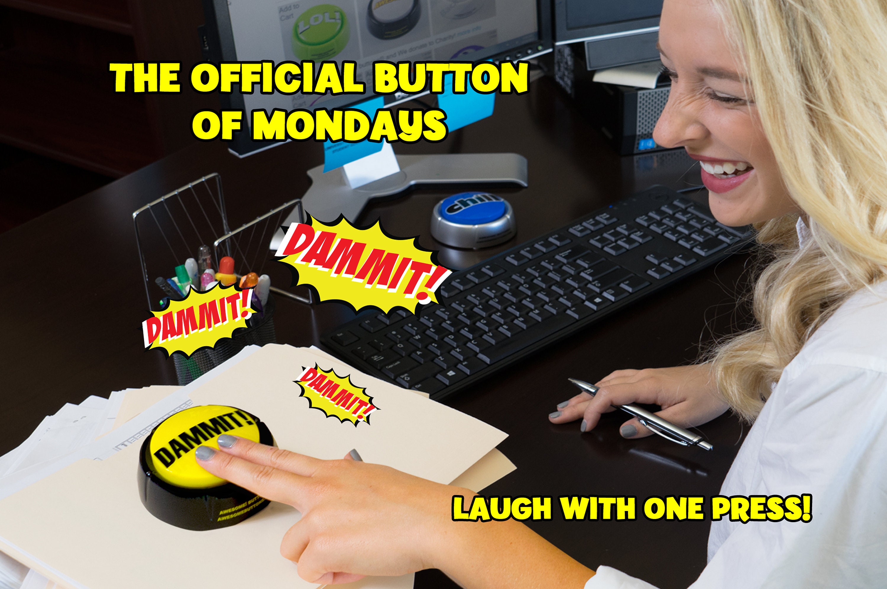 DAMMIT Button Stress Relief Desk Toy – the Official Button of Mondays ...