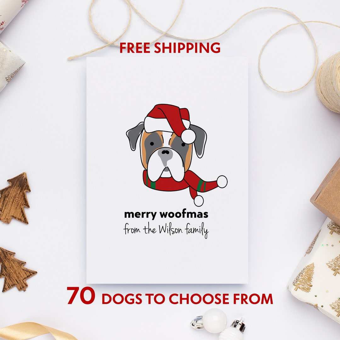 Personalized Boxer Dog Christmas Cards Set, Pack of 10 Family Greeting ...