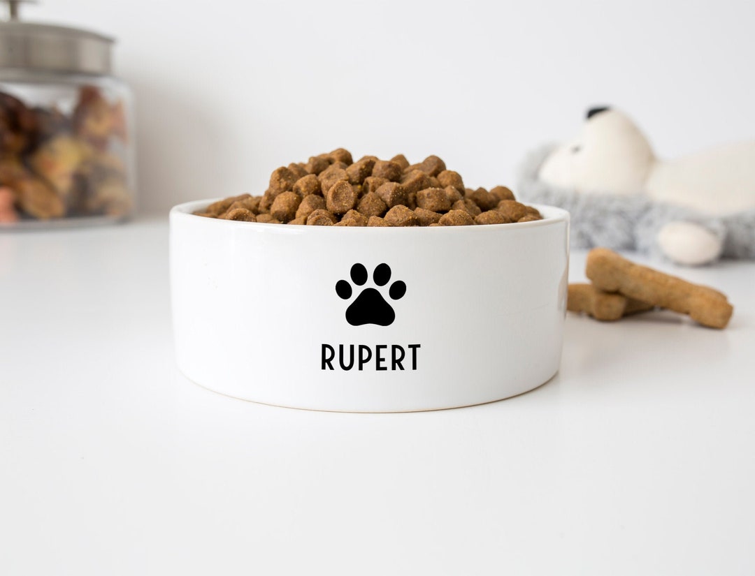 Personalized Paw Print Dog Bowl, Modern Dog Bowl With Pawprint, Pet ...