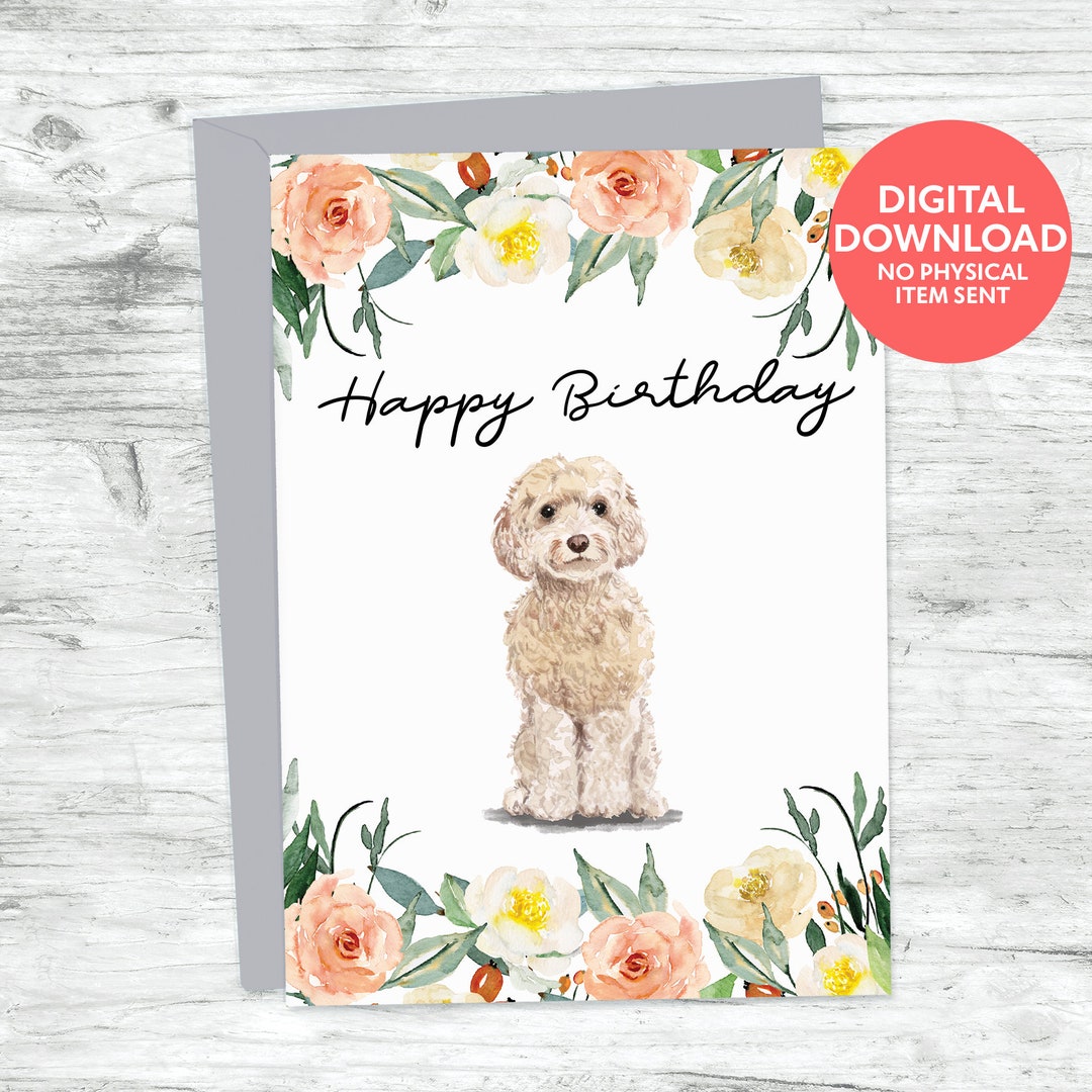 Watercolor Cockapoo Dog Happy Birthday Downloadable Card - Etsy