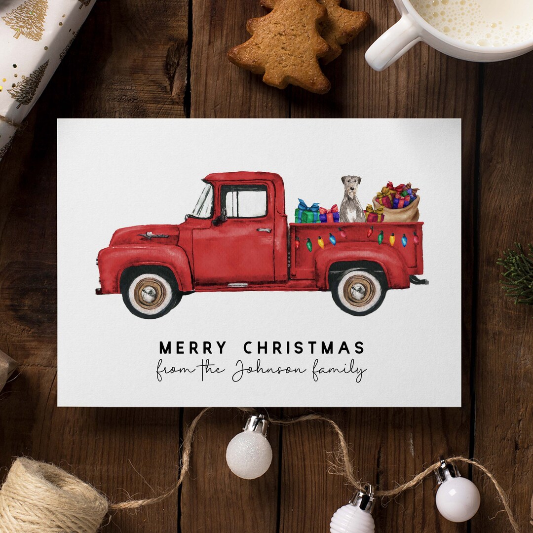 Dog Christmas Cards Set, Red Pickup Truck Pack of Christmas Cards ...