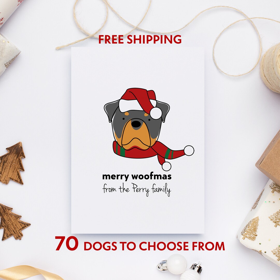 Personalized Rottweiler Dog Christmas Cards Set, Pack of 10 Family ...
