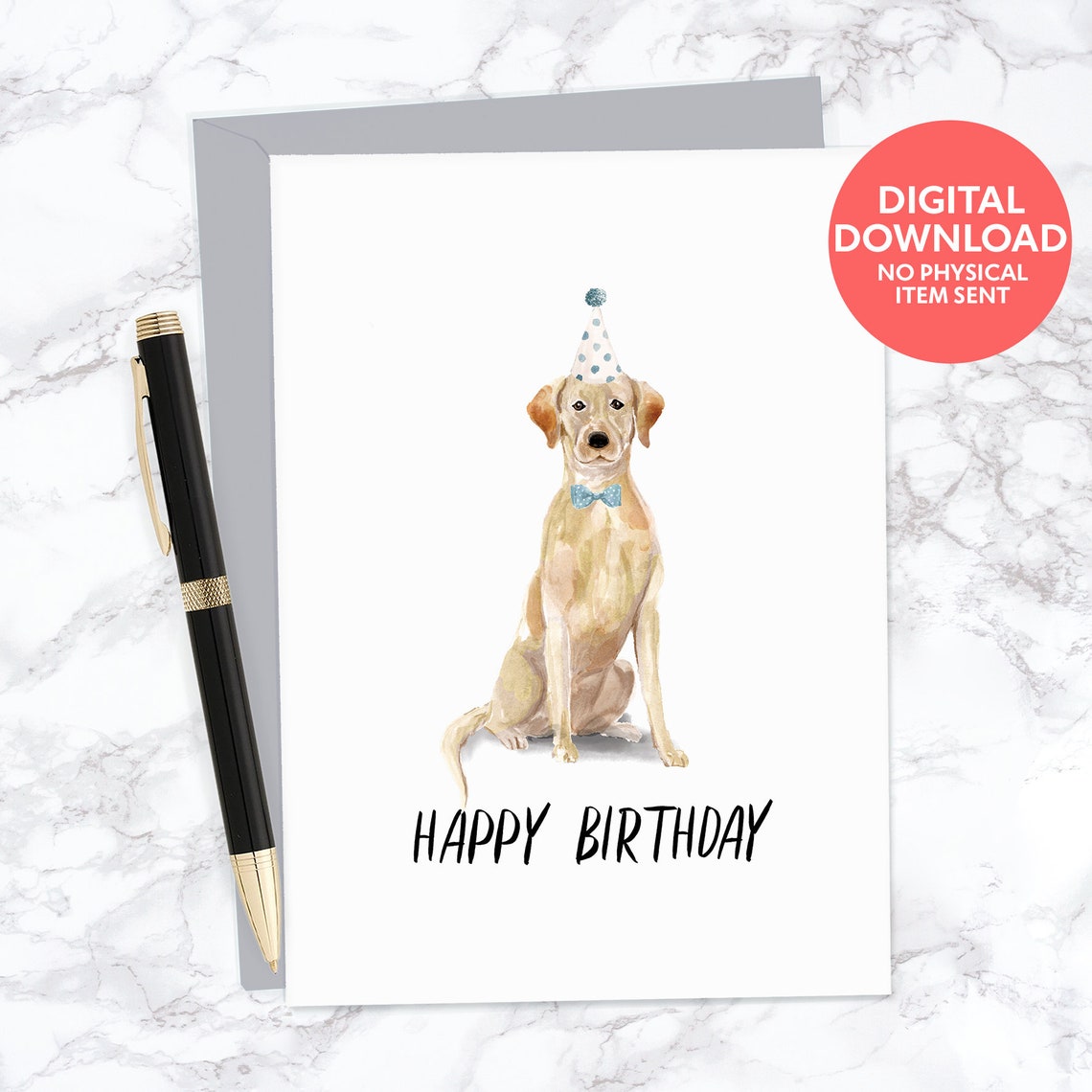 Golden Labrador Printable Blank Happy Birthday Greeting Card for Dog ...