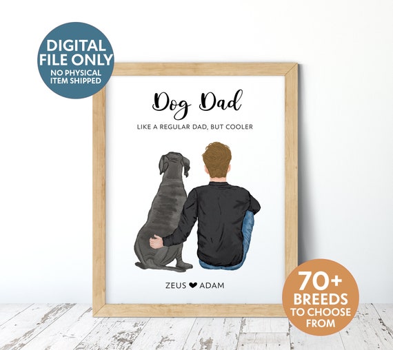 Customizable Dog Dad Print Man and Pet Portrait Digital | Etsy