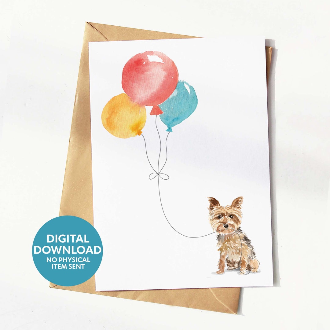 Printable Yorkie Birthday Card: Watercolor Dog Lover Greeting (digital ...