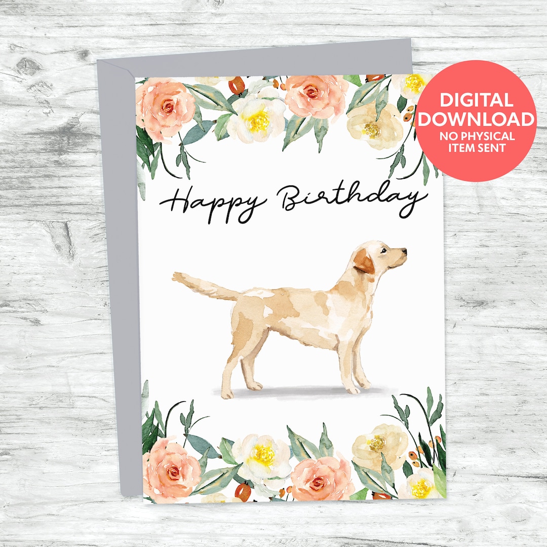 Golden Labrador Retriever Dog Happy Birthday Printable Card - Etsy