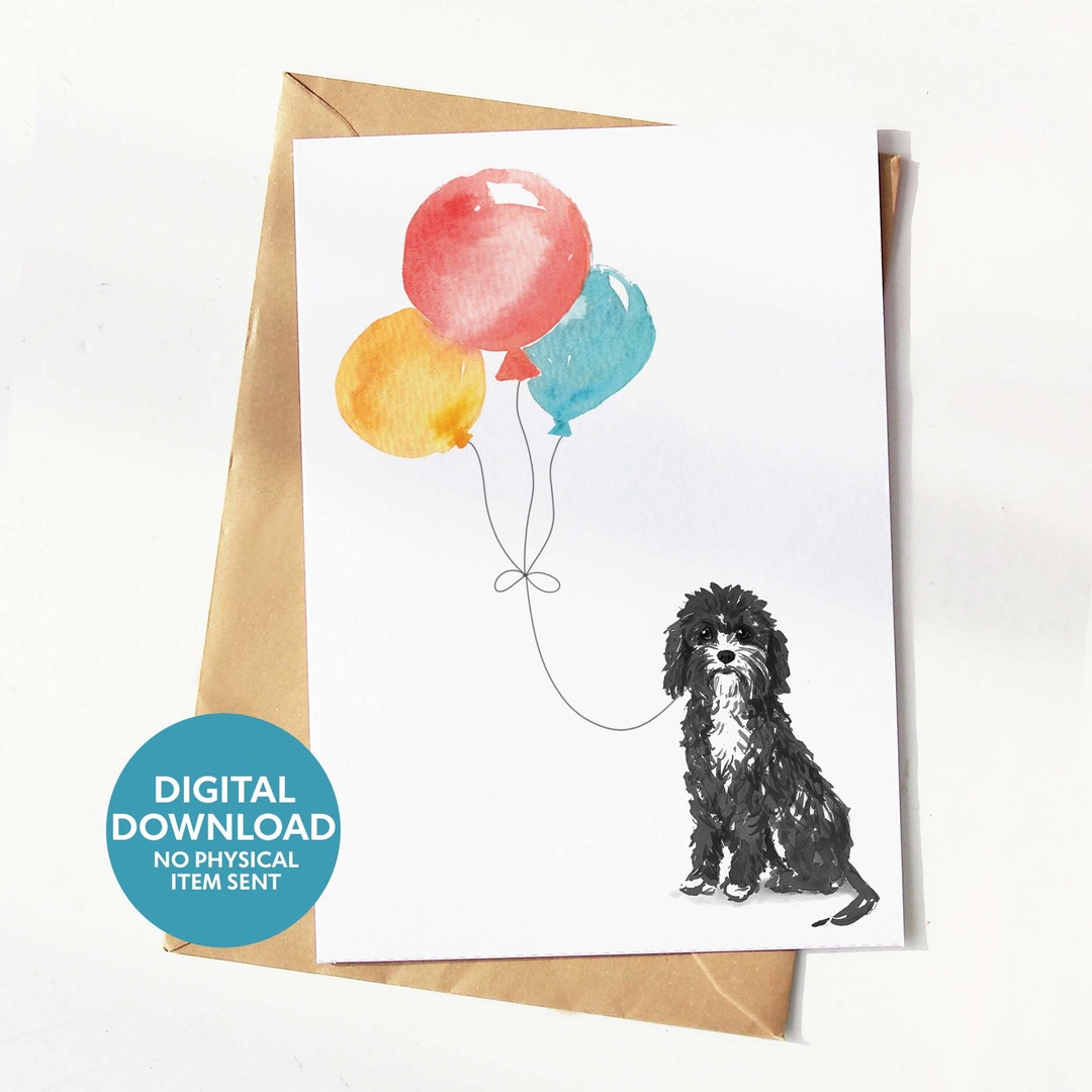 Printable Cavapoo Birthday Card, Greeting Card for Dog Lover, Digital ...