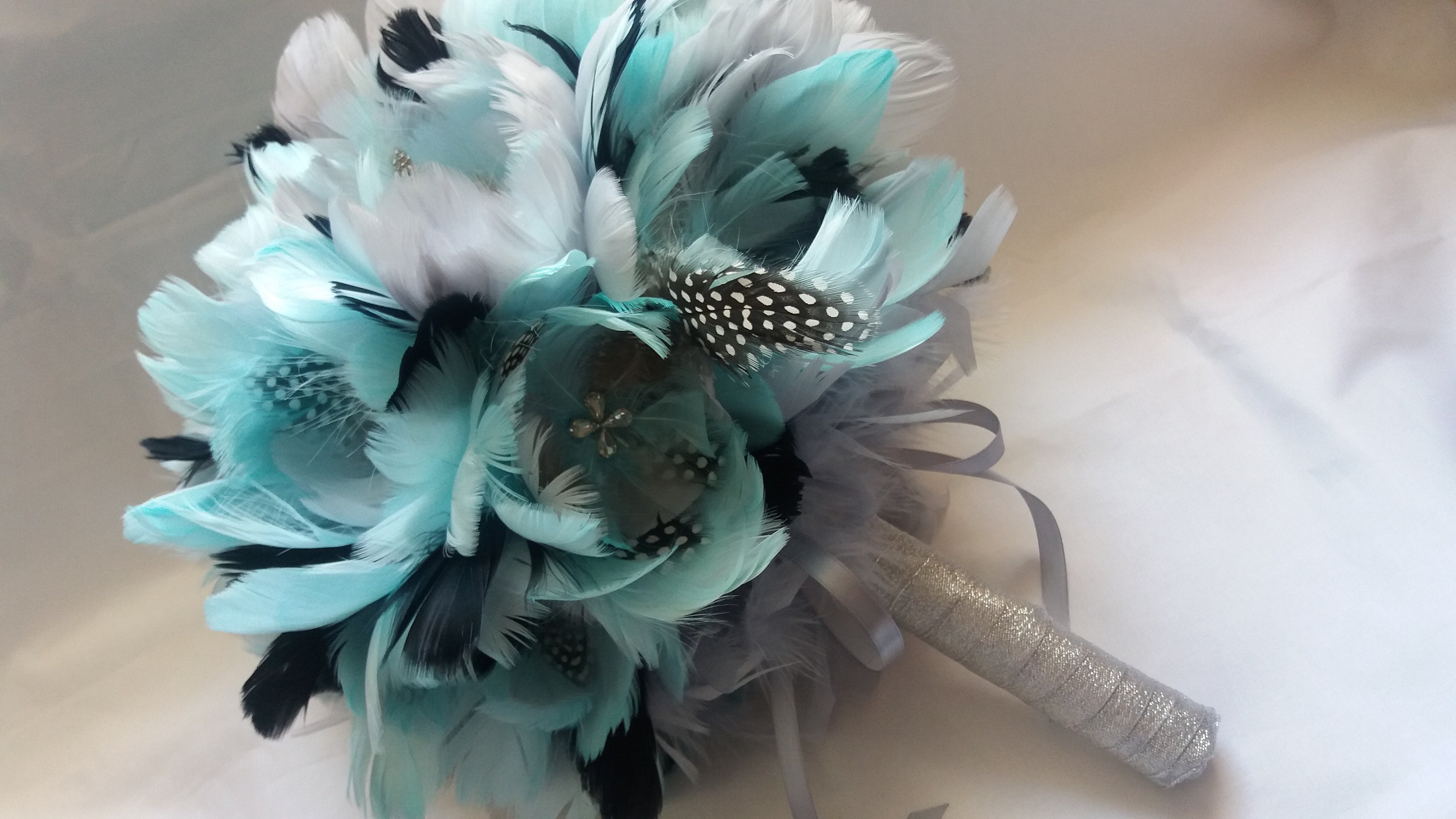 Wedding Feathers bouquet Turquoise Bridal accessory | Etsy
