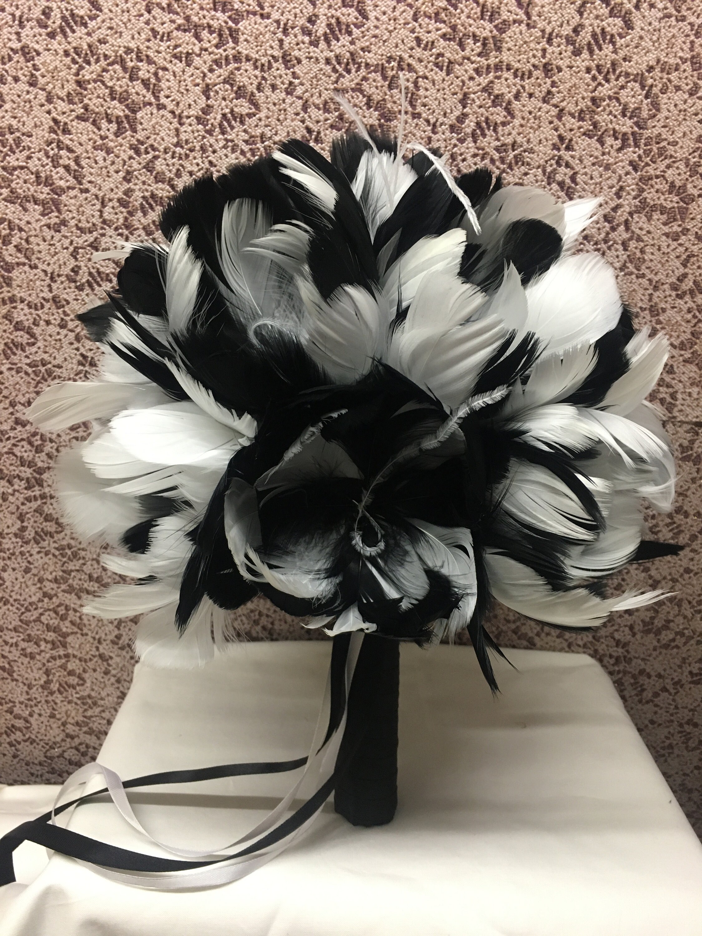 Classic Wedding Bouquet, Feather Bouquet, Bridal Acсessory, Black/white ...