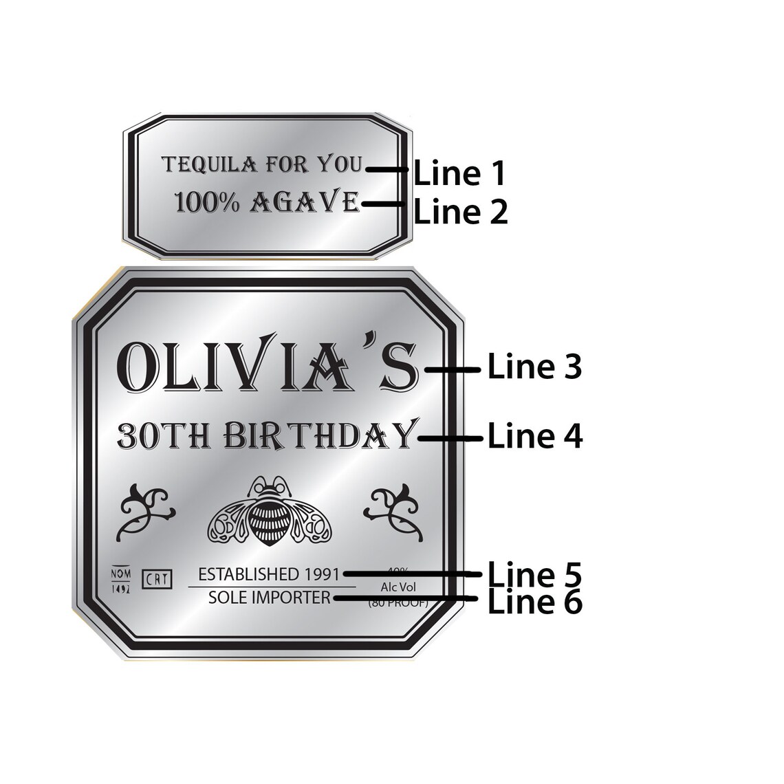 METALLIC SILVER PRINTED tequila label Custom tequila Label | Etsy