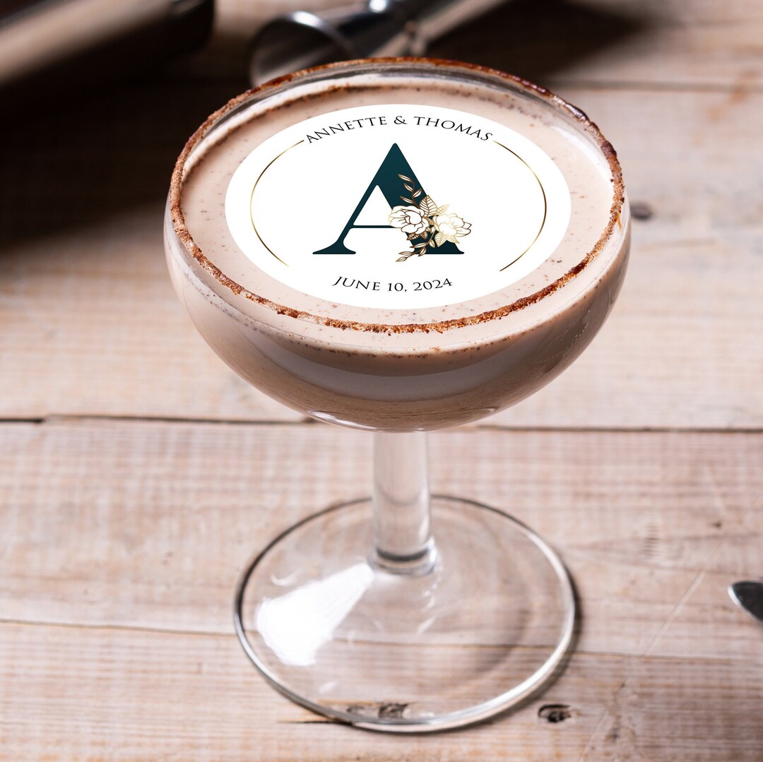 EDIBLE Custom Wafer Drink Toppers, Wedding Initials Drink Toppers, Flower Monogram, Custom ...