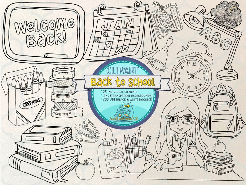B/W Back to School Clipart Bundle BLACKWHITE School - Etsy Australia