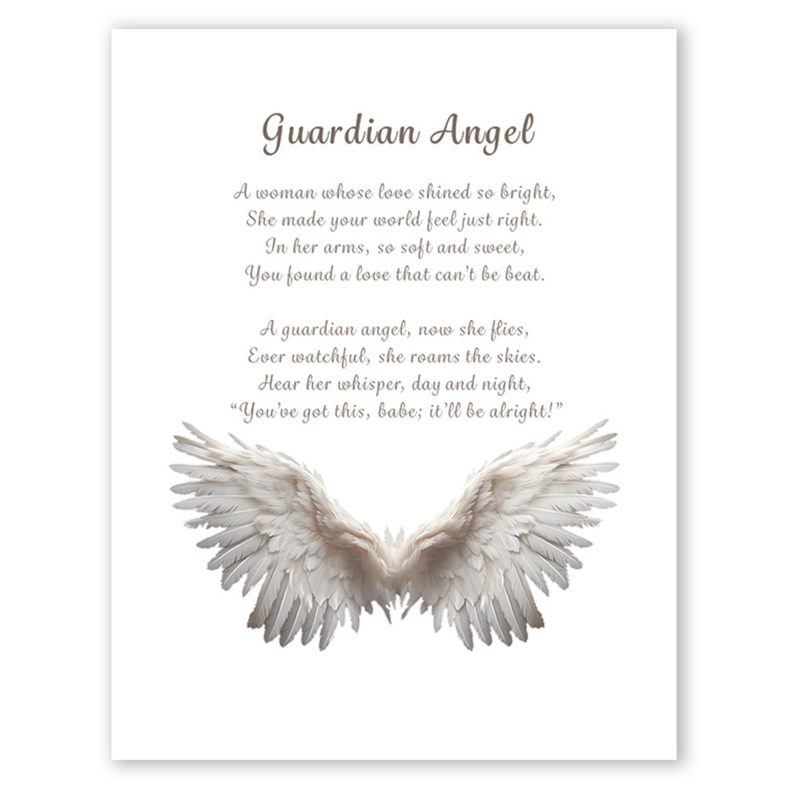 Guardian Angel Poem Poster Printable Memorial Gift for Loss of Wife or Long-time Female ...