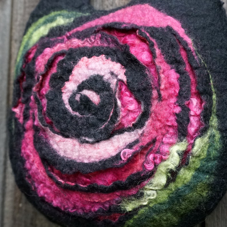 Small Felt Hand Bag, Felted Bag With a 3D Rose Flower, Hand-held Purse ...