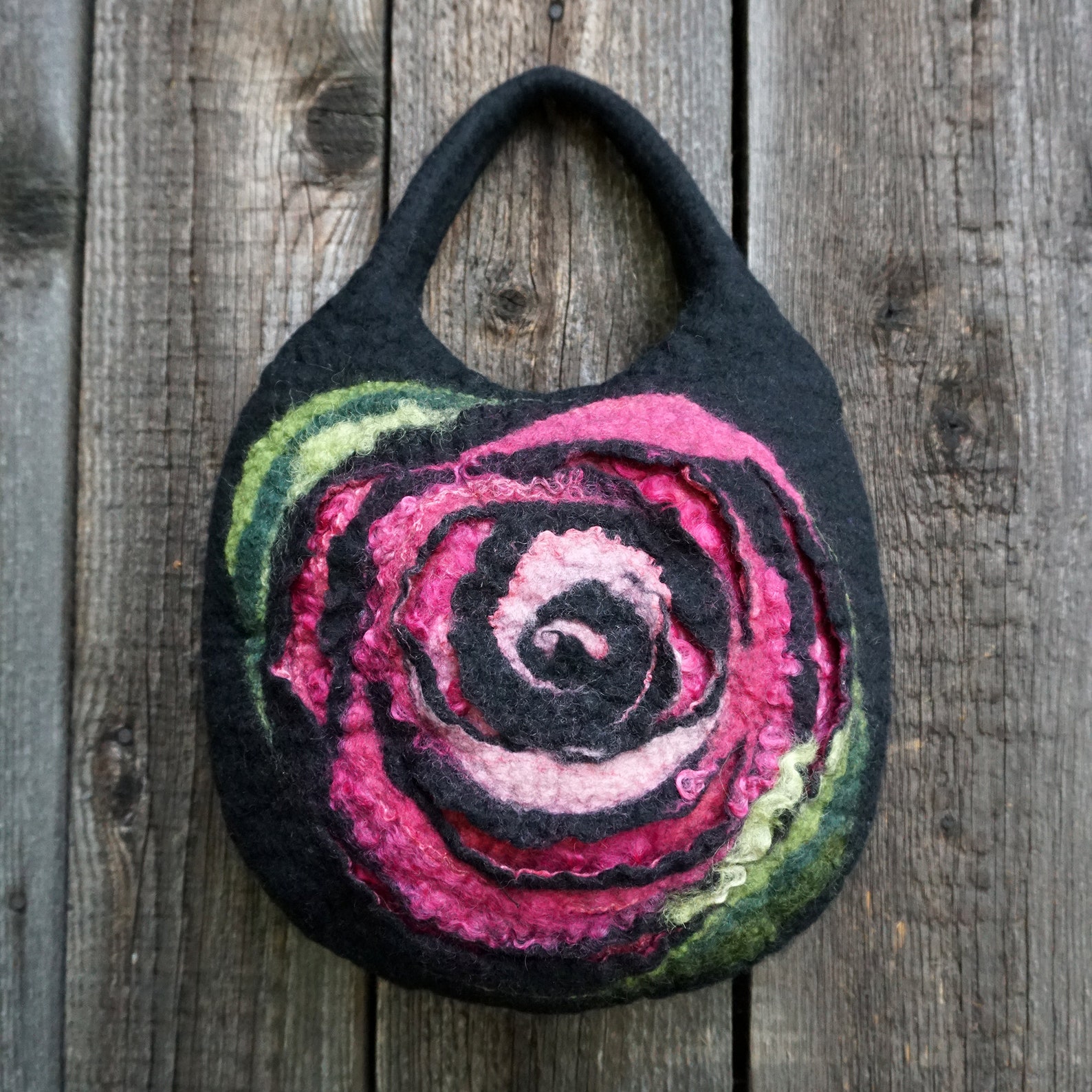 Small Felt Hand Bag Felted Bag With a 3D Rose Flower - Etsy