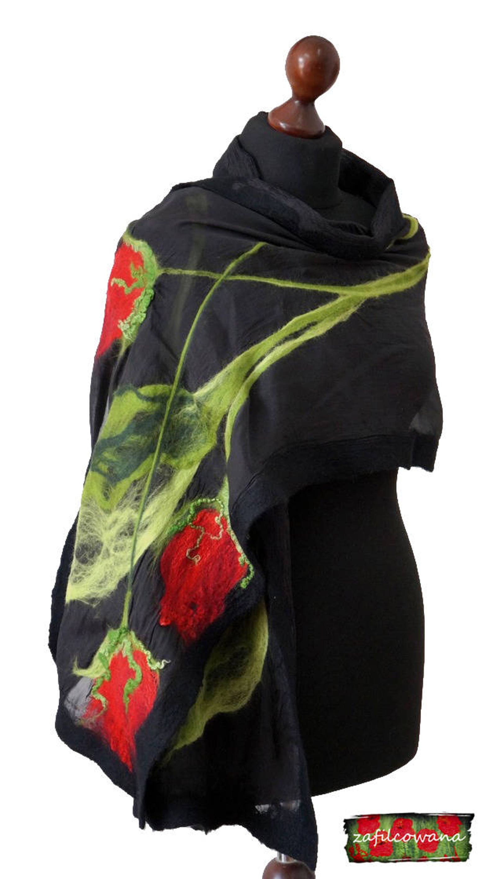 Spring Felted Scarf Silk Felt Shawl With Tulips Nuno Felting - Etsy