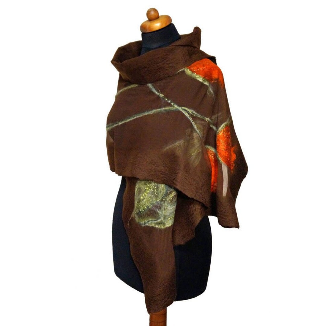Silk Felt Shawl With Tulips, Felted Scarf, Nuno Felt Shawl for Mom ...