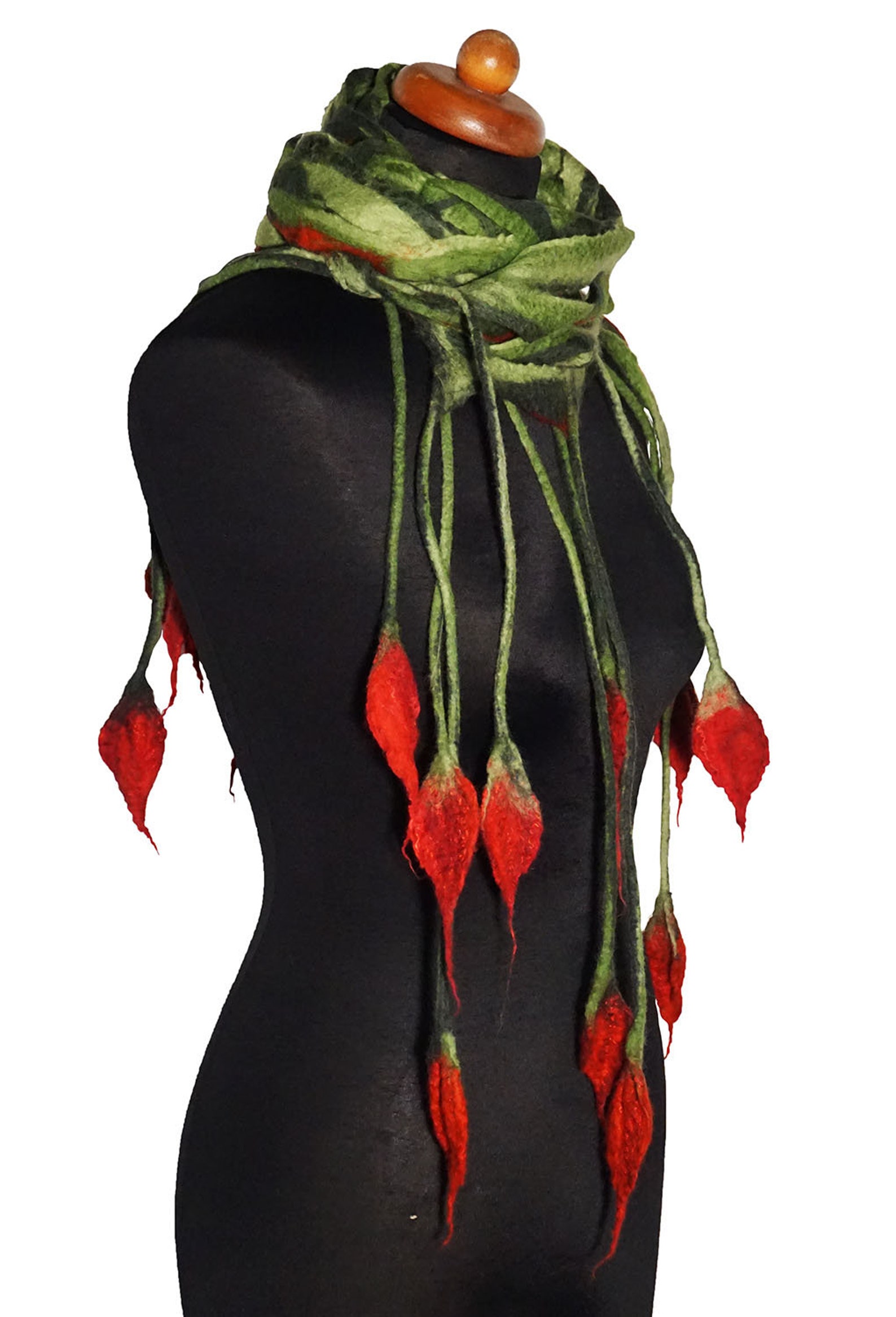 Openwork Felt Shawl Green and Red Felted Scarf Scarves for - Etsy