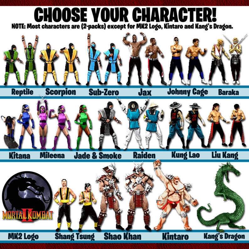 Mortal Kombat 2 Stances Pixel Ornaments - New Magnet Feature - Sprite ...