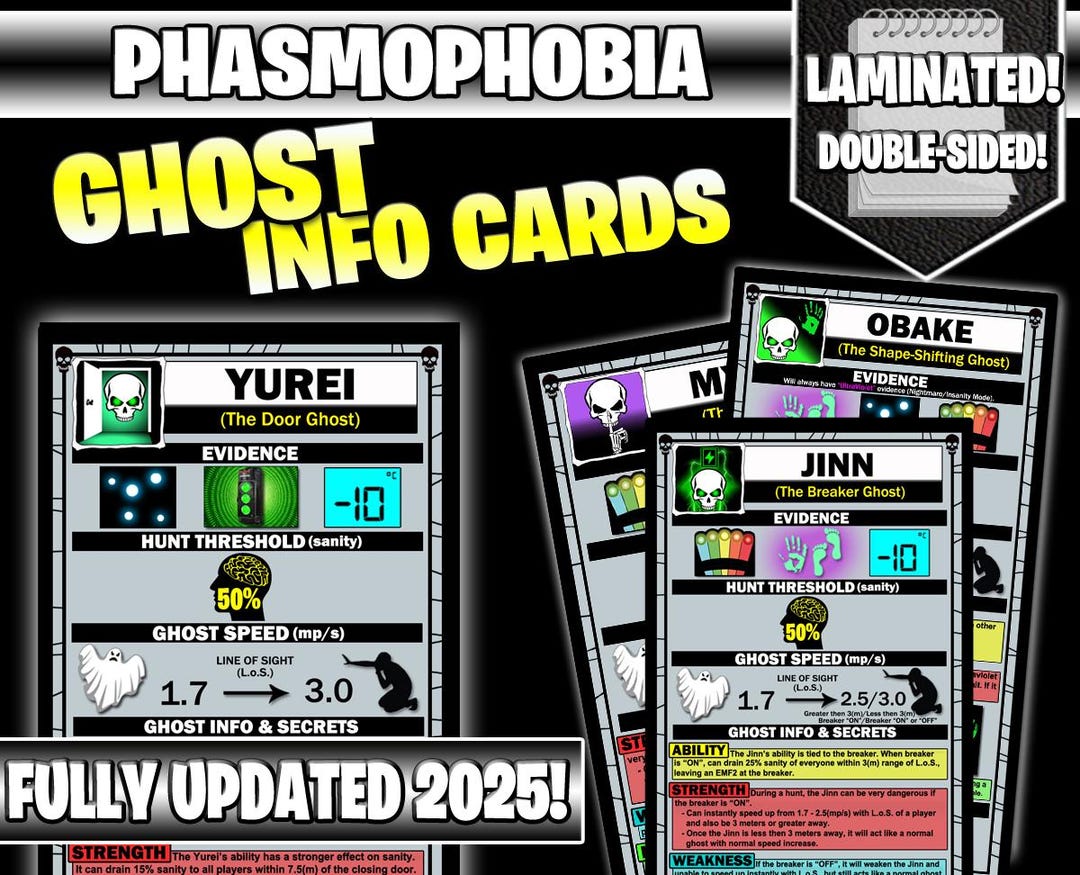 Phasmophobia Ghost Info Cards - Full Info Stats - Laminated - Holiday ...