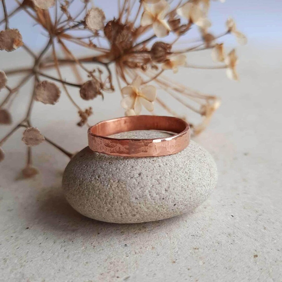 Hammered Copper Ring ~ 3mm Textured Copper Band Ring ~ Unisex Plain ...