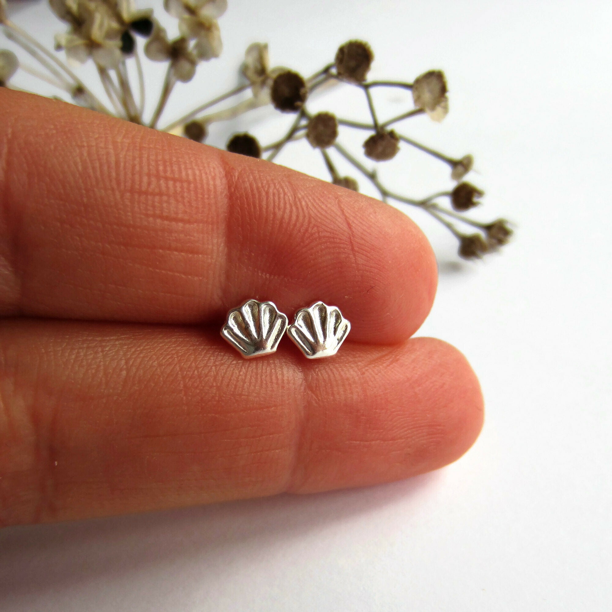Tiny Fine Silver Seashell Earrings Dainty Silver Sea Shell - Etsy UK