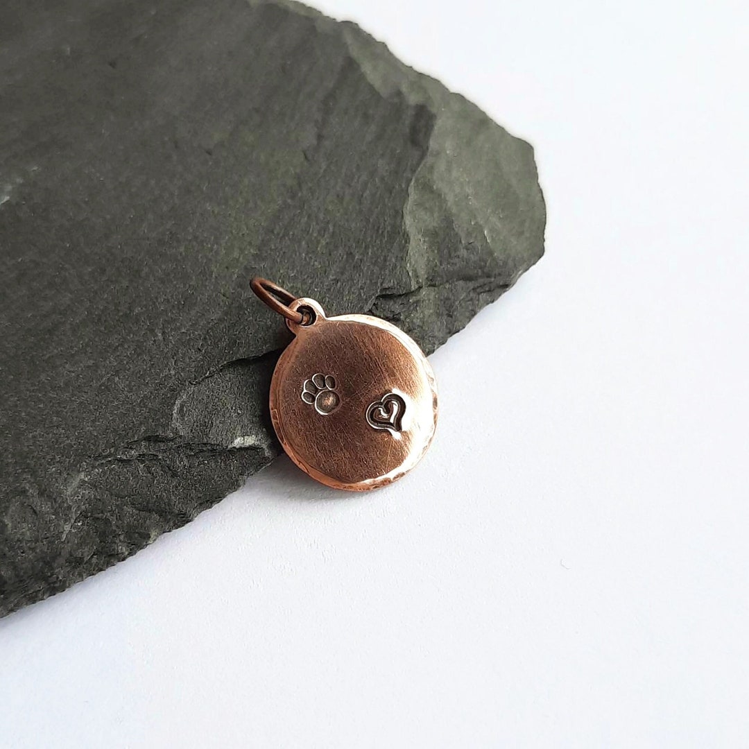 Hand Stamped Copper Paw Print and Heart Charm ~ Handstamped Copper ...