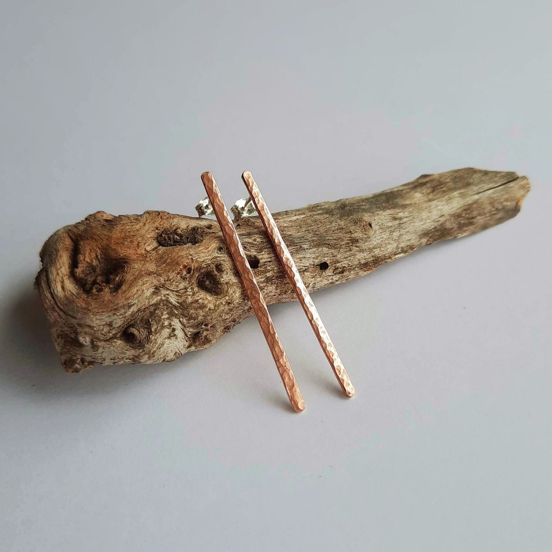 Hammered Copper Stick Earrings Textured Copper Bar Earrings - Etsy