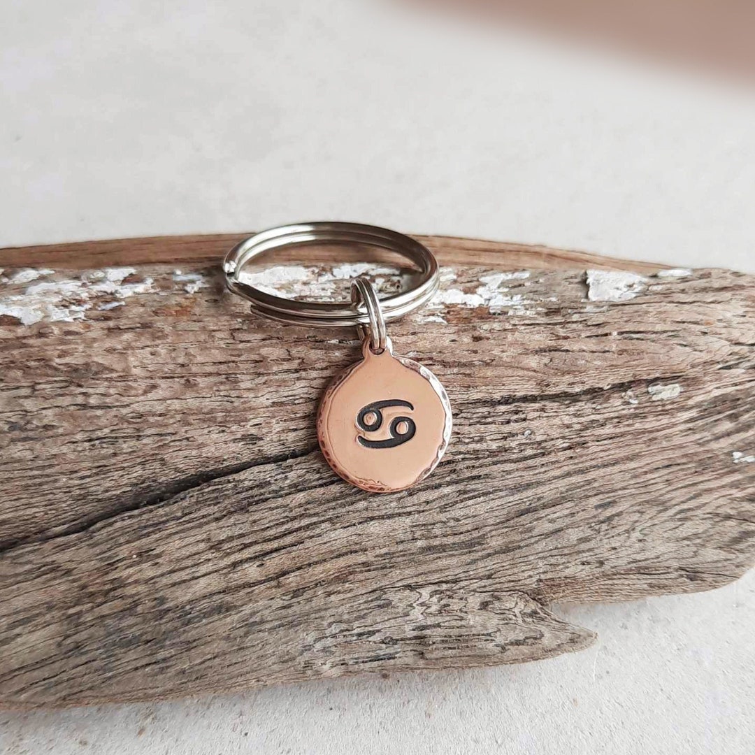 Cancer Zodiac Symbol Key Ring, Hand Stamped Copper Star Sign Key Chain ...
