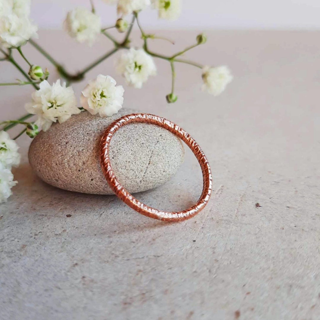 Hammered Sparkle Texture Copper Stacking Ring, Slim Stackable Ring ...