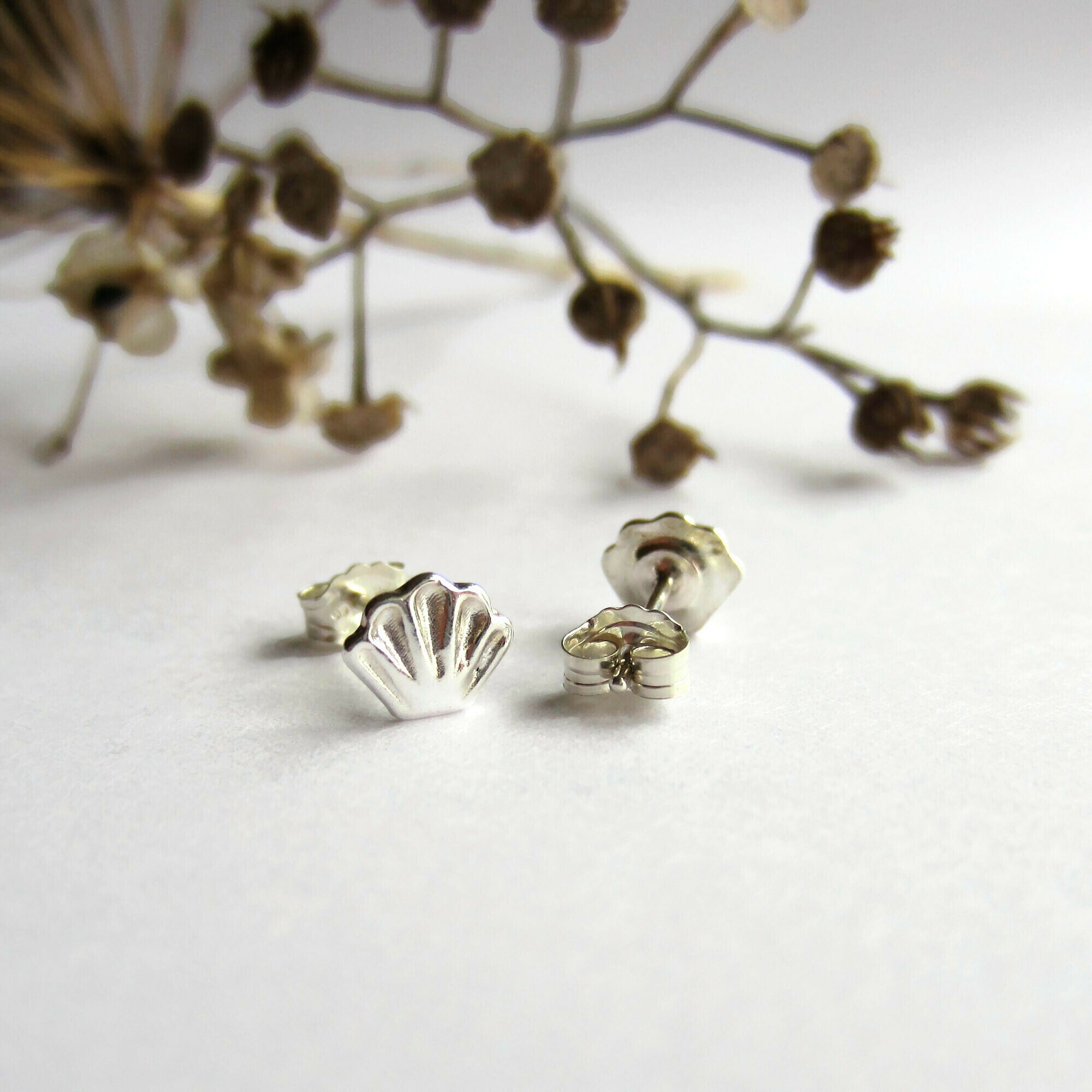 Tiny Fine Silver Seashell Earrings Dainty Silver Sea Shell - Etsy UK