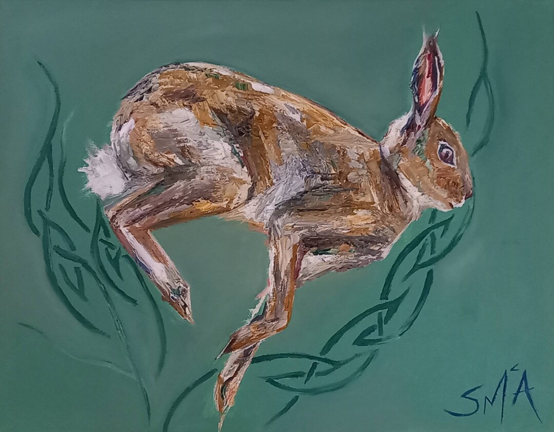 Irish Hare Celtic Design Green Original Oil Painting Irish Wild Life ...