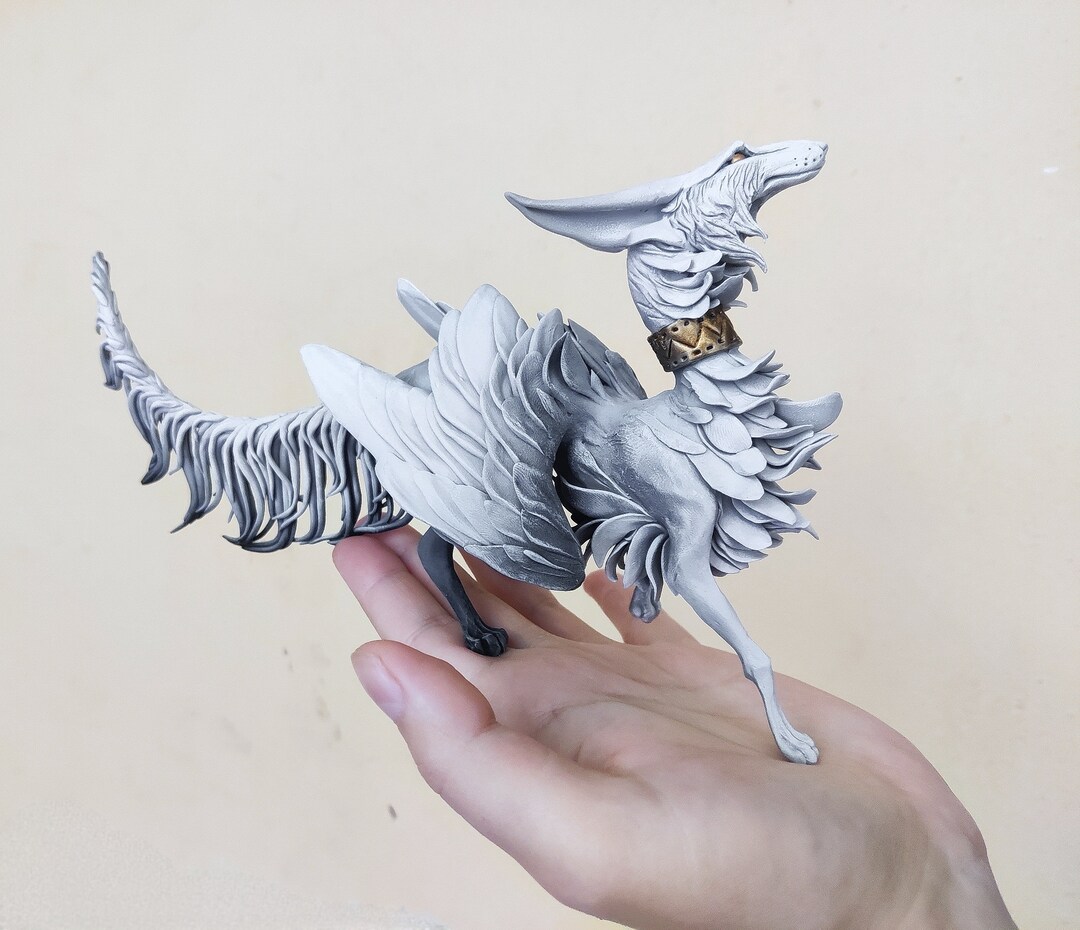 Original Elegant Angel Wolf Handmade Figurine Sculpture. OOAK Sculpture ...