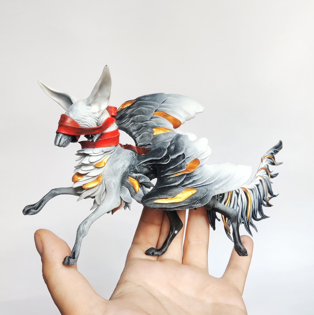 Original Elegant Angel Wolf Handmade Figurine Sculpture. OOAK Sculpture ...