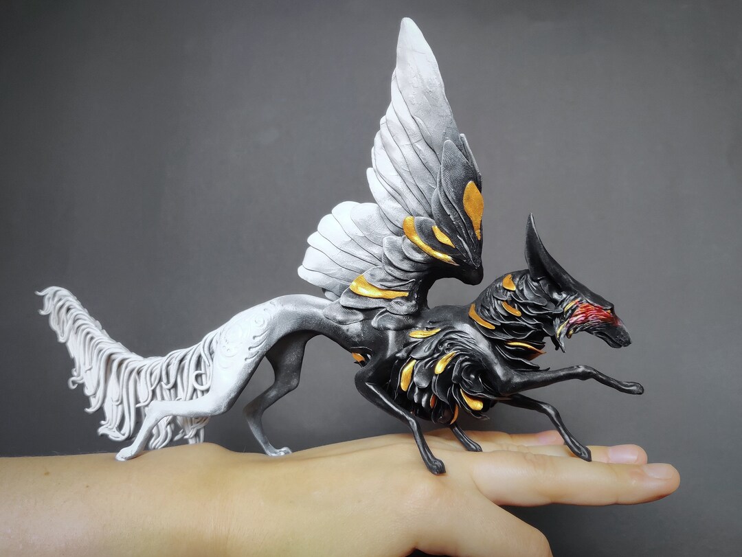 Original Elegant Angel Wolf Handmade Figurine Sculpture. OOAK Sculpture ...