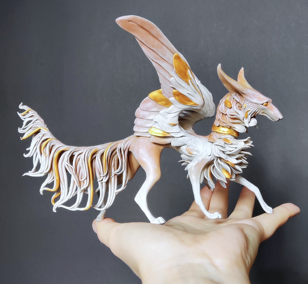 Original Elegant Angel Wolf Handmade Figurine Sculpture. OOAK Sculpture ...