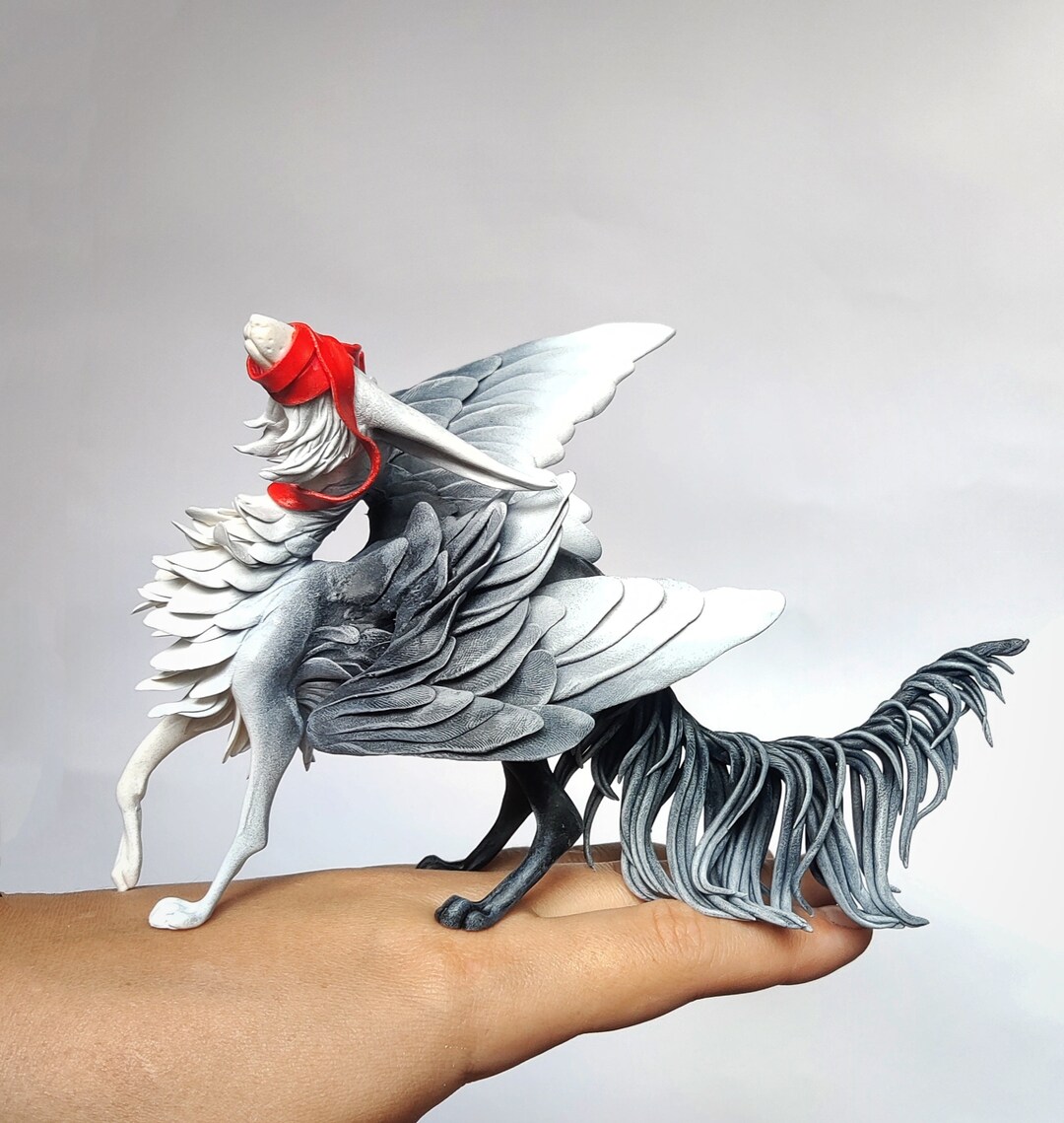 Original Elegant Angel Wolf Handmade Figurine Sculpture. OOAK Sculpture ...