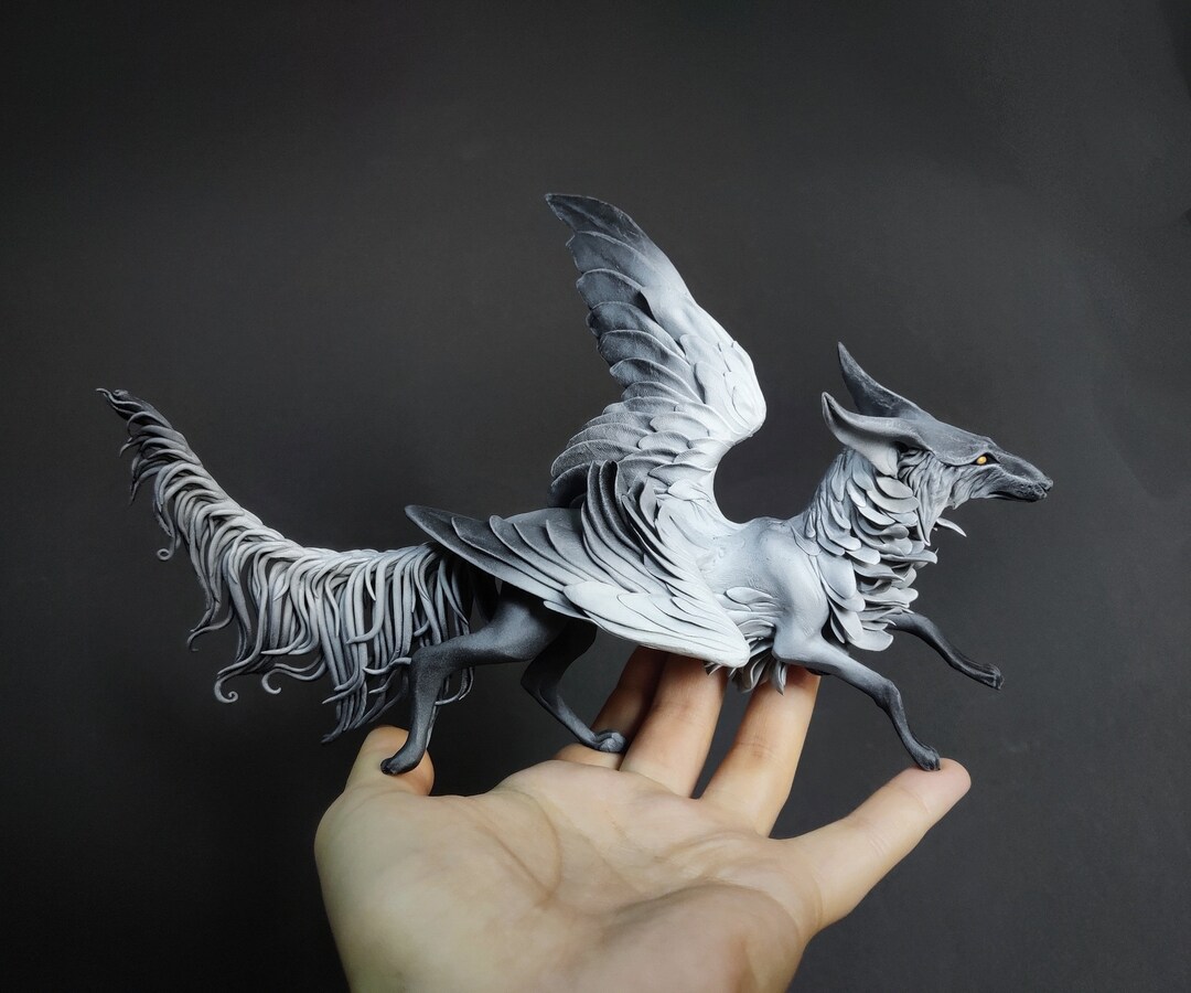 Original Elegant Angel Wolf Handmade Figurine Sculpture. OOAK Sculpture ...