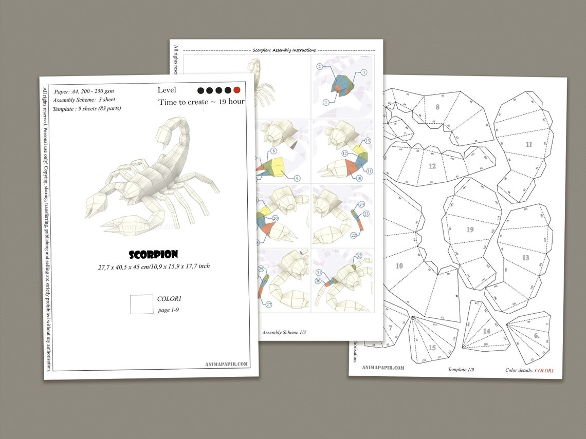 Scorpion papercraft Low poly scorpion DIY scorpion Paper | Etsy