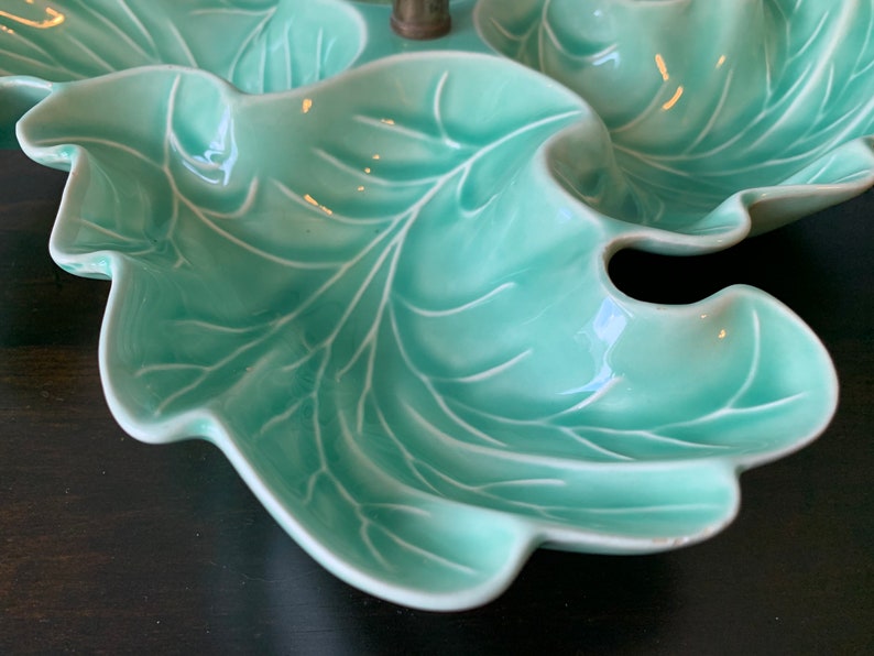Vintage USA Pottery Divided Dish Four 4 Leaf Leaves Candy Nut | Etsy
