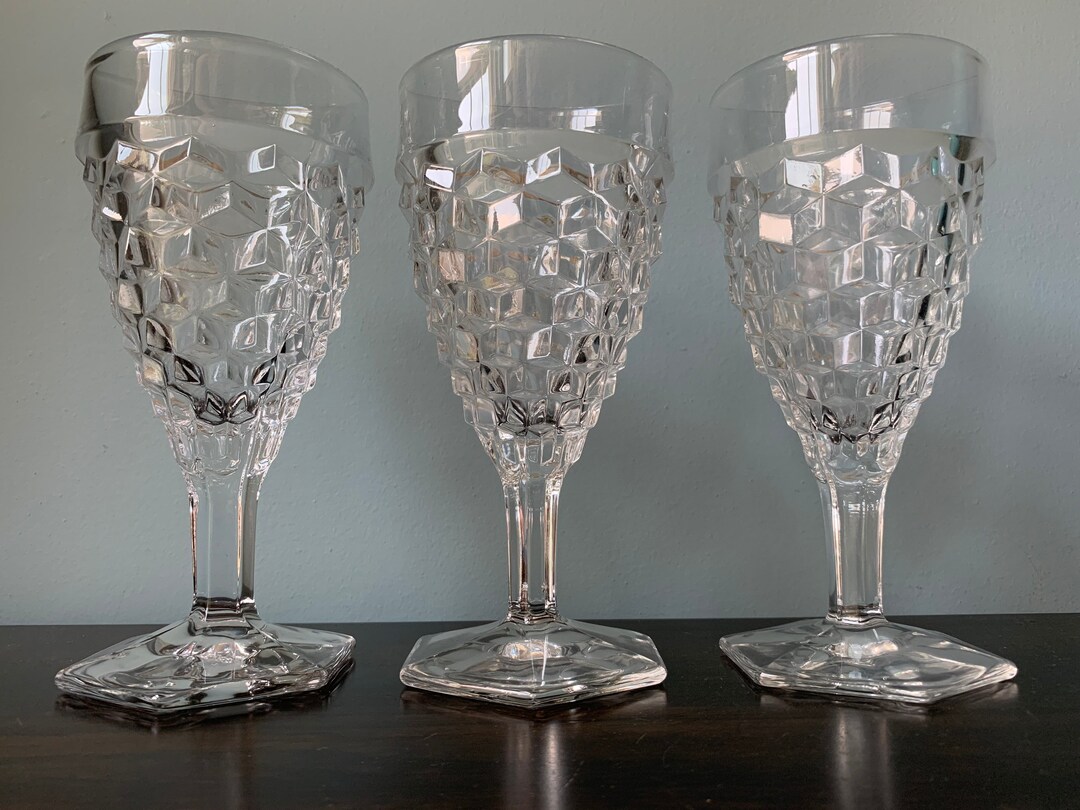 Fostoria American Clear Glass Hex Footed Glass Water Goblet Stemware ...
