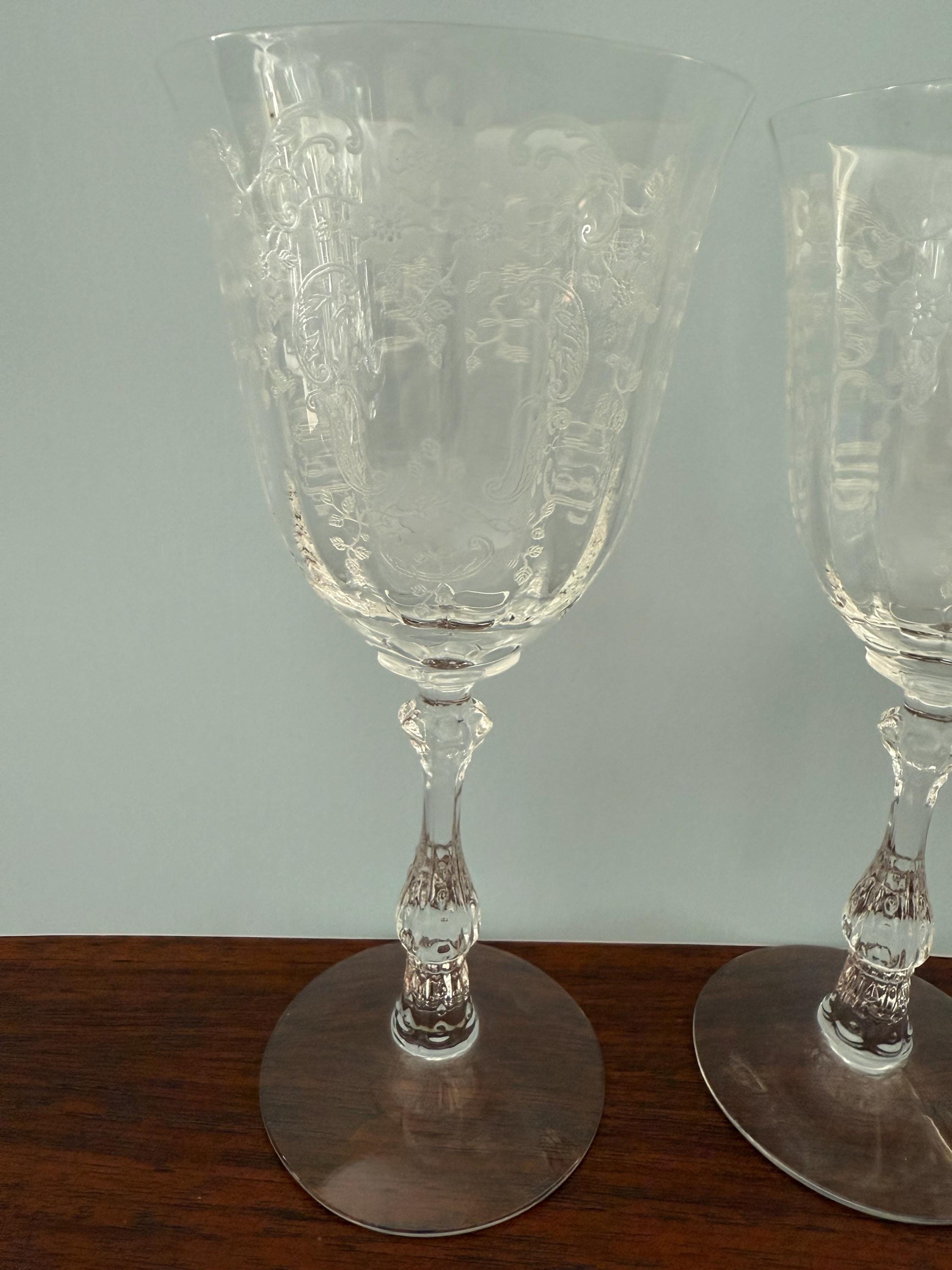 Vintage Fostoria Meadow Rose Water Goblet Stemmed Etched Optic Paneled ...