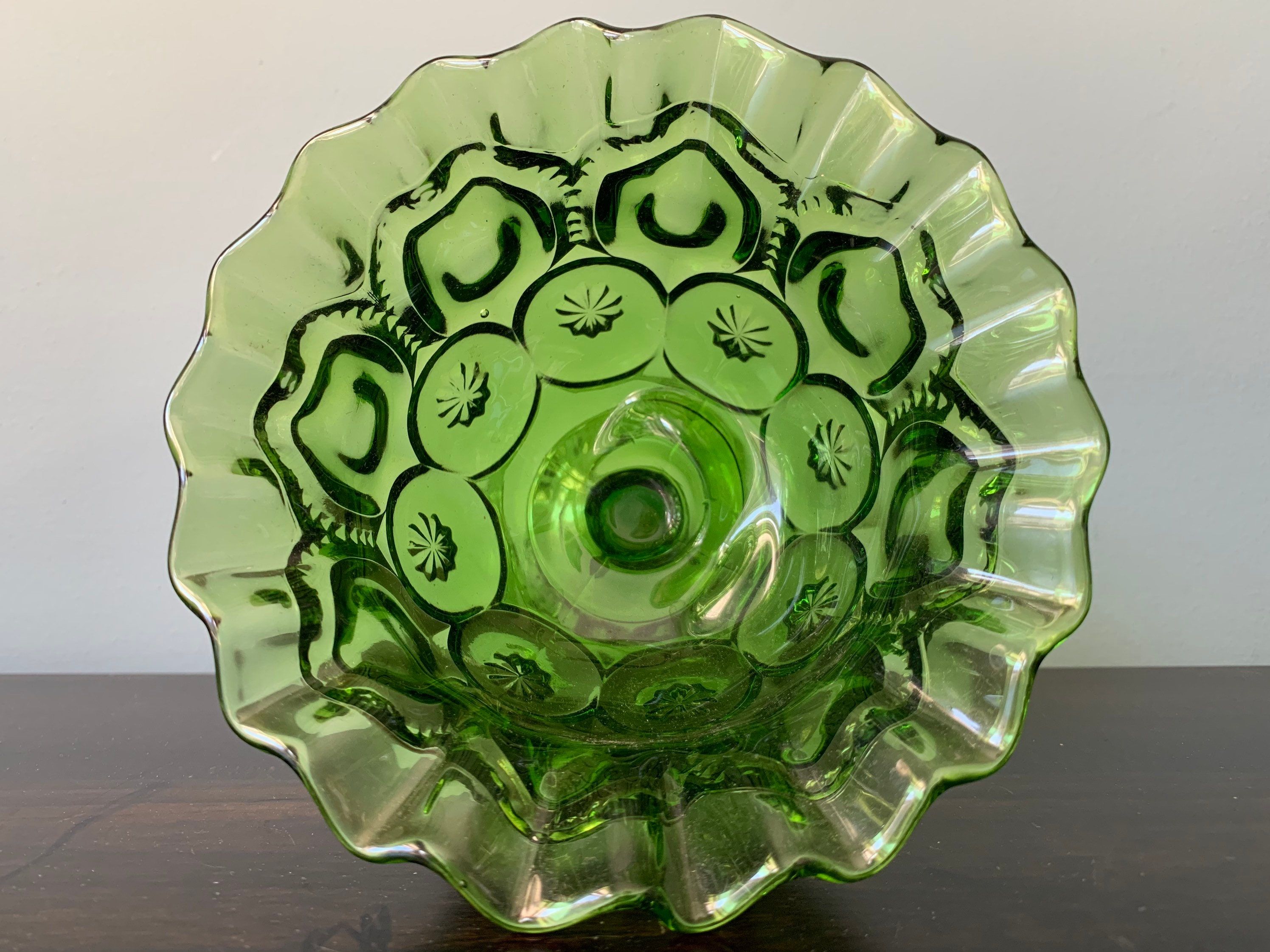 L E Smith Moon and Star Crimped Rim Candy Dish Compote Green - Etsy