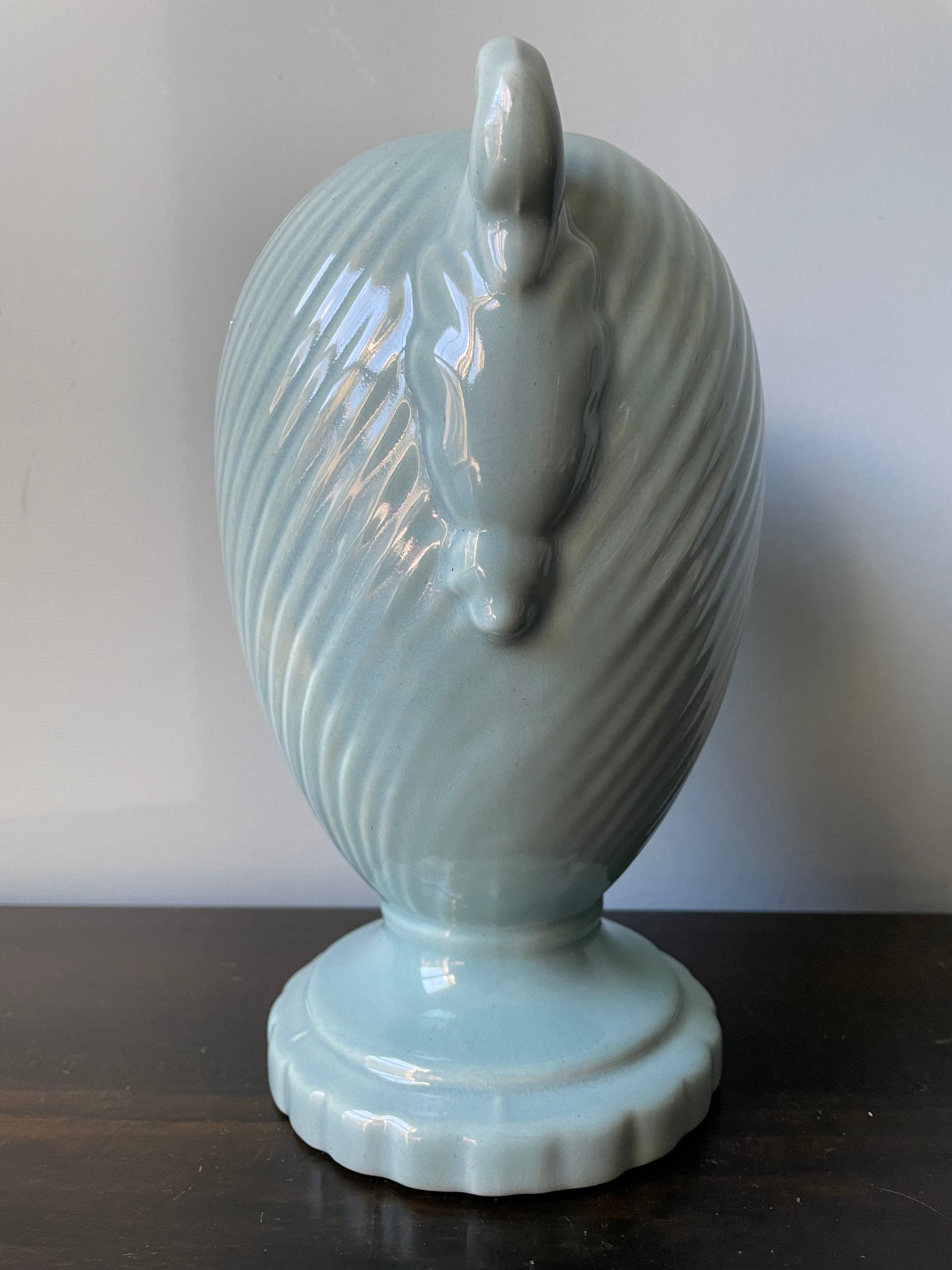 Vintage Haeger Pottery Vase Blue Swirl Swan Handles - Etsy