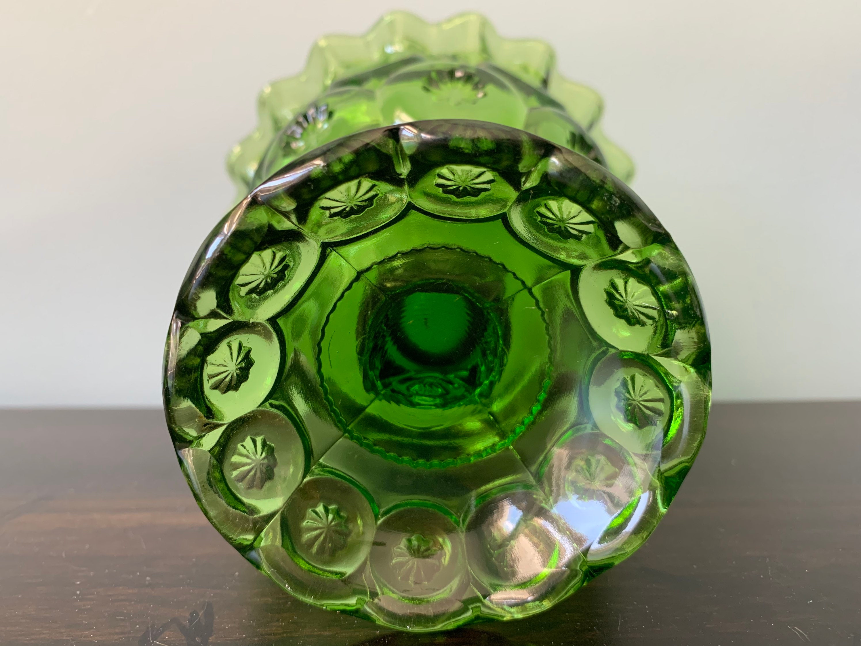 L E Smith Moon and Star Crimped Rim Candy Dish Compote Green - Etsy