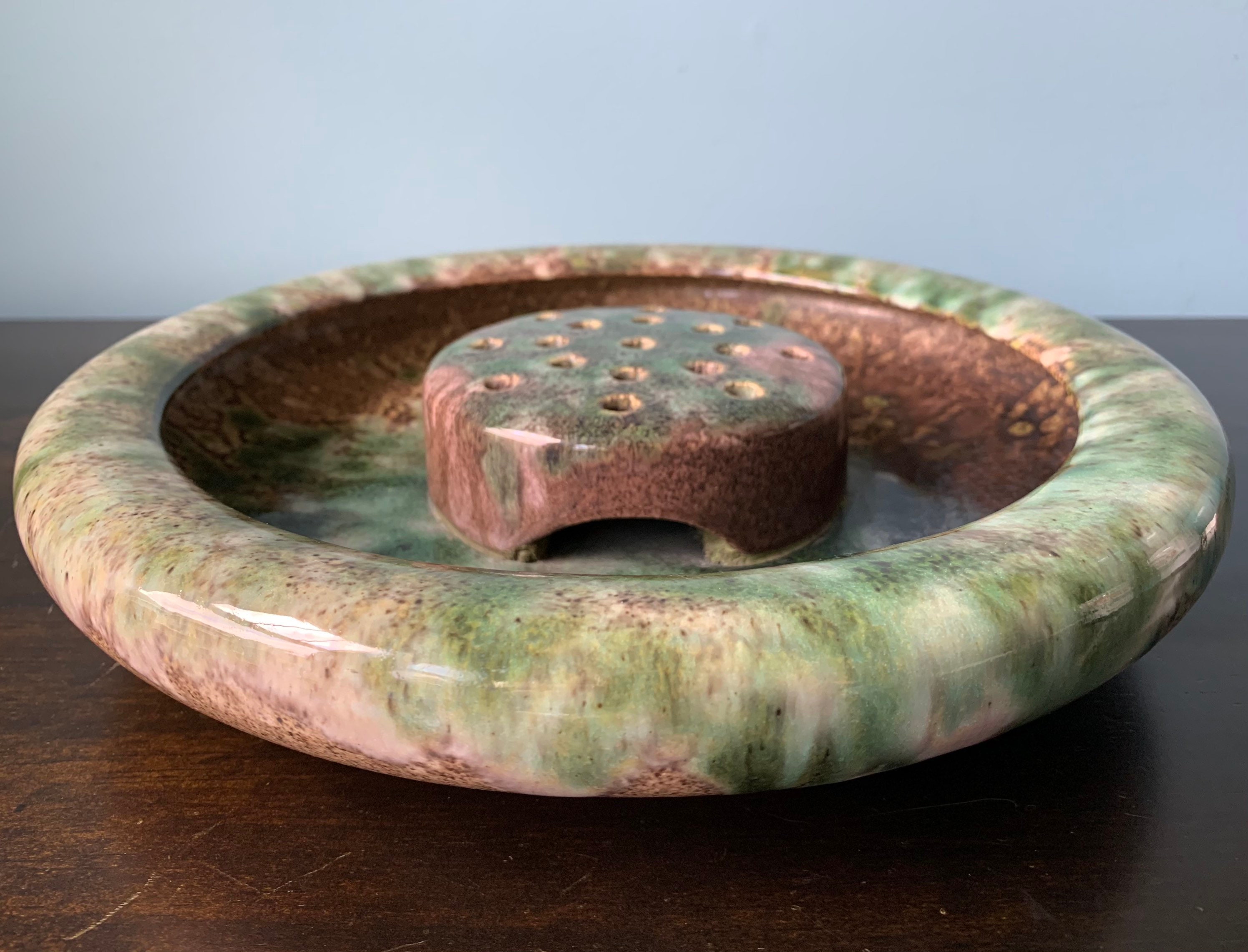 Peters and Reed Pottery Bulb Planter Flower Frog Green Brown | Etsy