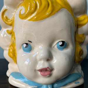 Vintage Ceramic Baby Head Planter Flower Pot Pottery Bonnet Infant Hull ...